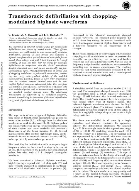 Pdf Transthoracic Defibrillation With Chopping Modulated Biphasic