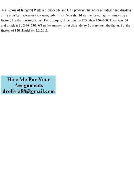 4 Factors Of Integers Write A Pseudocode And C Program That Repdf Free Download