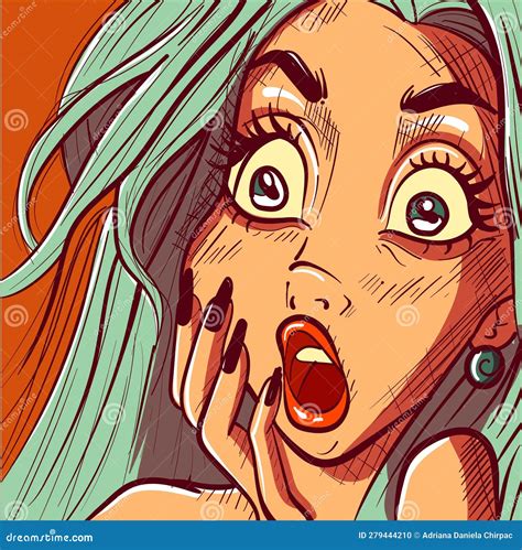 Pop Art Illustration Of A Surprised Woman Face Closeup Vector Of A Pin Up Girl With A Shocked