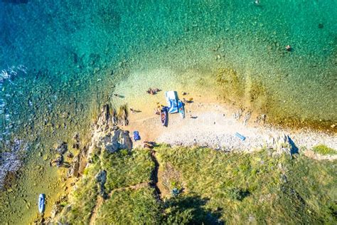 Idyllic Beach On Rab Island Aerial View Stock Image Image Of Pine