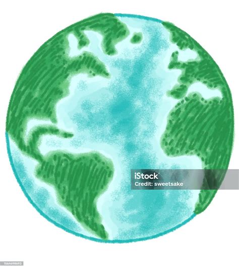 손으로 화려한 행성 지구 세계 지도 흰색 배경에 분리된 그림을 그렸다 손으로 그린 파스텔 크레용 오일 파스텔 및 분필 페인트 행성 지구에 대한 스톡 벡터 아트 및 기타