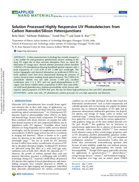 Pdf Solution Processed Highly Responsive Uv Photodetectors From