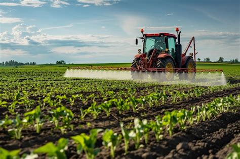 Premium Photo Arafed Tractor Spraying Pesticide On A Field Of Crops