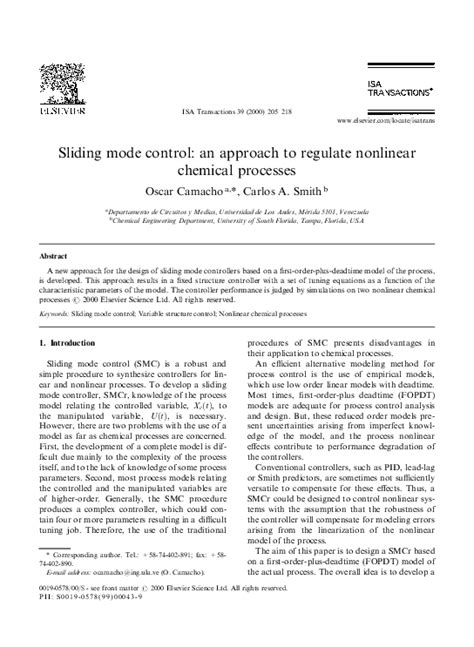 Pdf Sliding Mode Control An Approach To Regulate Nonlinear Chemical