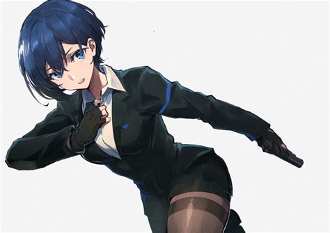 Safebooru 1girl Birdbinary Black Gloves Black Suit Blue Eyes Blue