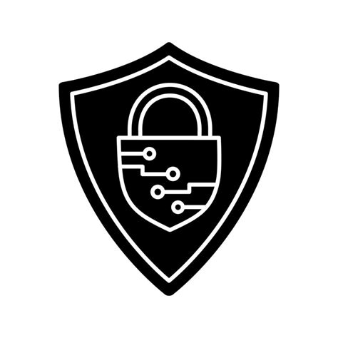 Cybersecurity Glyph Icon Silhouette Symbol Safeguard Shield With Closed Padlock Inside