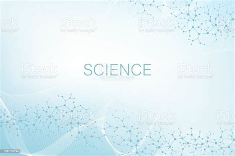 분자 구조 배경 Dna 분자와 과학 템플릿 벽지 또는 배너 육각형 파도 흐름으로 분자 배경을 아스트랙 벡터 그림입니다 0명에