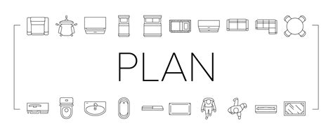 Floor Plan Interior Furniture Icons Set Vector 21232525 Vector Art At Vecteezy