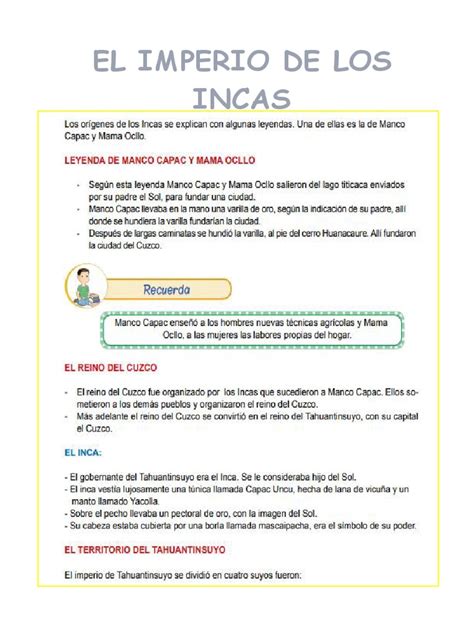 1 Ficha Informativa El Imperio Incaico Pdf