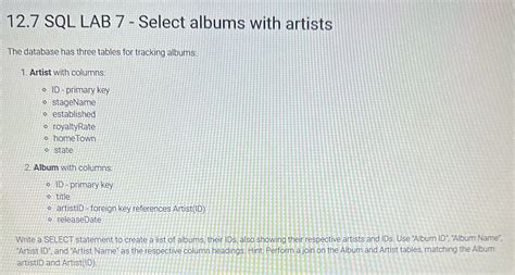 Solved 127 ﻿sql Lab 7 ﻿select Albums With Artiststhe