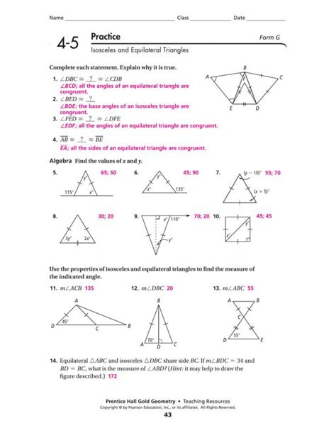 Isosceles And Equilateral Triangles Worksheet Printable Pdf Template