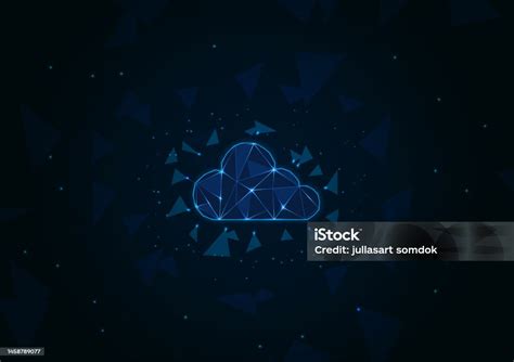 클라우드의 가상 데이터 현대 다각형 템플릿을 사용하는 가상 저장소 인장 2d 및 3d 구름 로고는 진한 파란색 배경에 구름과 같은 로고입니다 3차원 형태에 대한 스톡 벡터