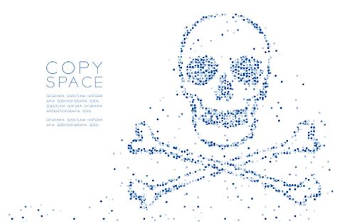 개요 기 광장 상자 픽셀 패턴 해골과 교차 된 뼈 모양 위험한 개념 디자인 파란색 그림 복사 공간 벡터 Eps 10 흰색 바탕에