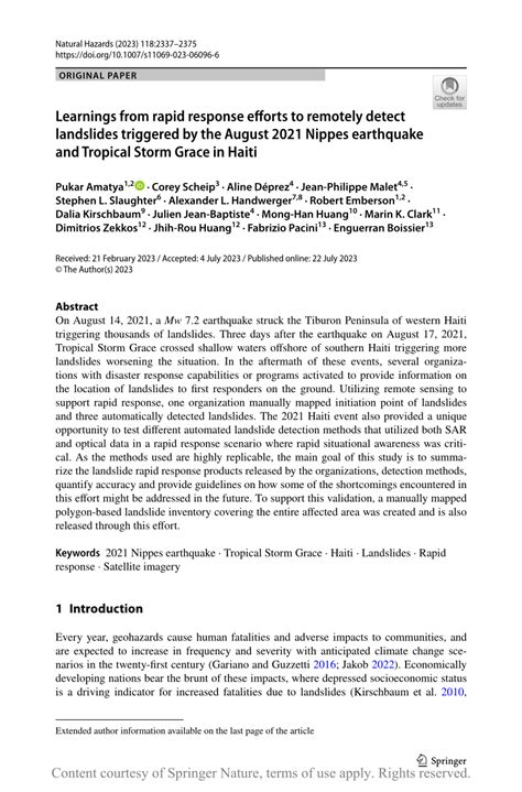 Pdf Learnings From Rapid Response Efforts To Remotely Detect Landslides Triggered By The
