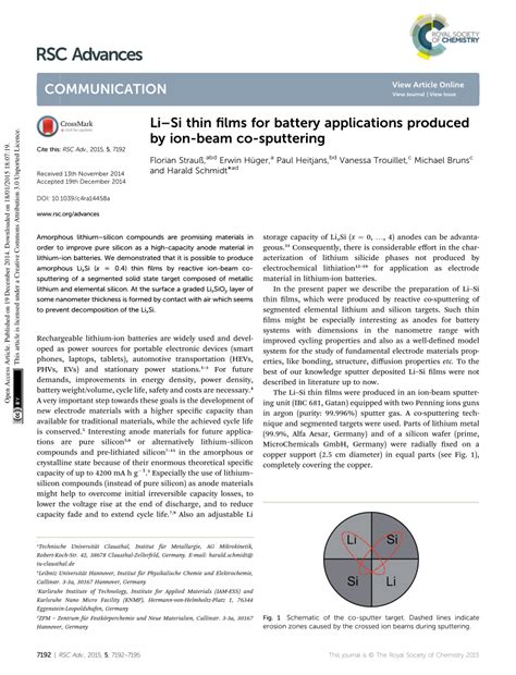 Pdf Li Si Thin Films For Battery Applications Produced By Ion Beam Co Sputtering
