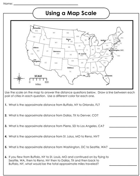 Measuring Map Scale Worksheets
