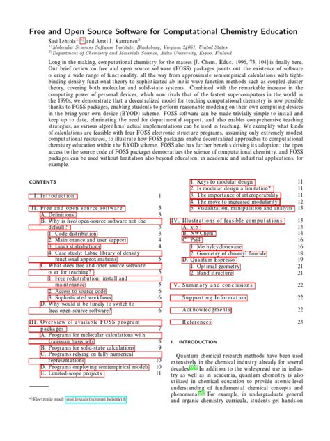 Free And Open Source Software For Computational Chemistry Education