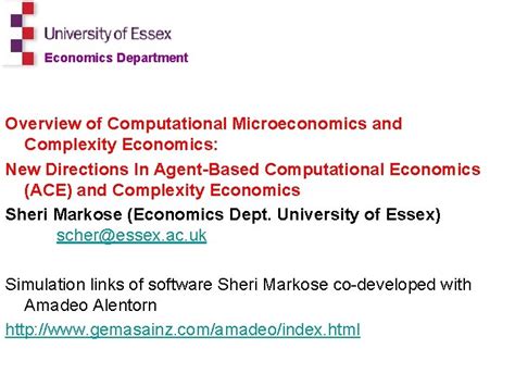 Economics Department Overview Of Computational Microeconomics And Complexity