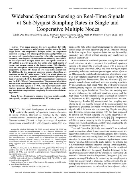 Pdf Wideband Spectrum Sensing On Real Time Signals At Sub Nyquist