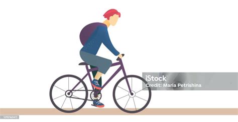 자전거를 타고 분홍색 머리를 가진 젊은 남자 흰색 배경에 격리 된 사이클링 일러스트레이션 남자 승마 자전거 야외 스포츠 개념 플랫 벡터 일러스트레이션 건강한 생활방식에 대한