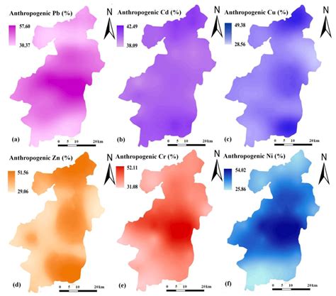 spatial distribution patterns of anthropogenic pb a cd b cu c