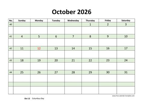 October 2026 Free Calendar Tempplate Free Calendar