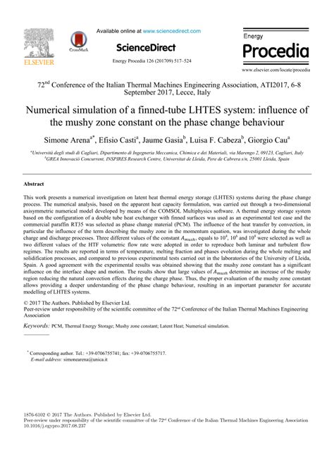 Pdf Numerical Simulation Of A Finned Tube Lhtes System Influence Of