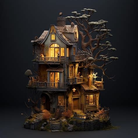 Premium Photo House On The Three Small Trees