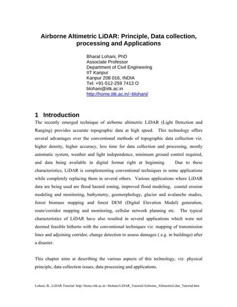 Pdf Airborne Altimetric Lidar Principle Data Collection ~blohani