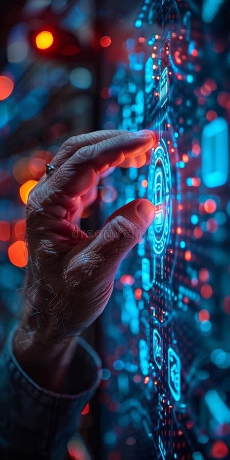 Futuristic Touchscreen Interface Technology And Advanced Data Analysis And Management Stock