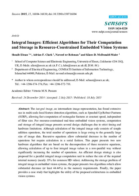 Pdf Integral Images Efficient Algorithms For Their Computation And