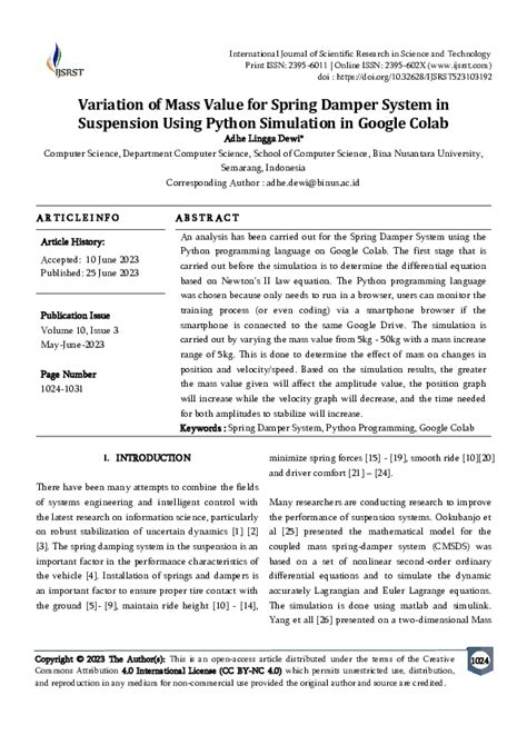 Pdf Variation Of Mass Value For Spring Damper System In Suspension