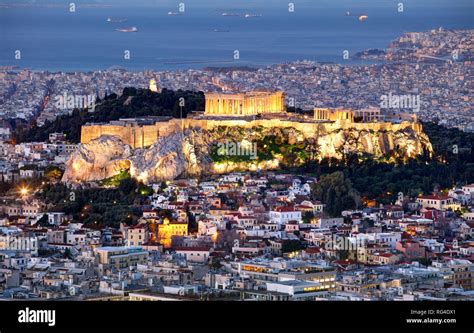 Athenian Acropolis Skyline Night View Athens Skyline Greece Acropolis