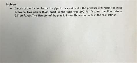 Solved Problem Calculate The Friction Factor In A Pipe Loss Chegg Com