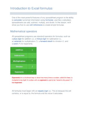 Fillable Online Introduction To Excel Formulas Fax Email Print PdfFiller