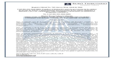 Ro 743 Expídese Instructivo Para Prevención De Delitos De La Uaf 28 Abril 2016 [pdf Document]