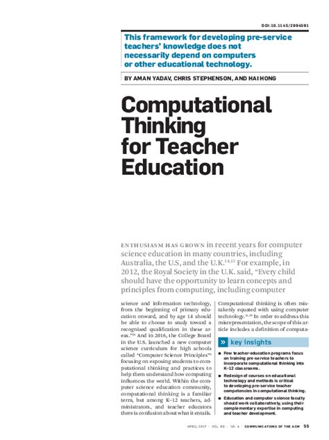 Pdf Computational Thinking For Teacher Education