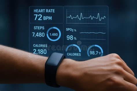 Biometric Wearables Projecting Health Analytics On A Holographic Display Stock Illustration