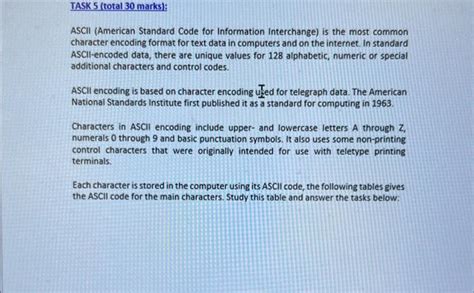 Solved Ascii American Standard Code For Information