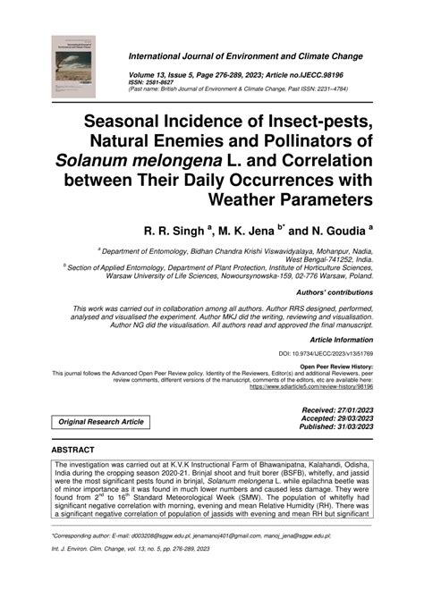 Pdf Seasonal Incidence Of Insect Pests Natural Enemies And
