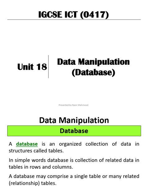 Unit 18 Data Manipulation Pdf Databases Table Database