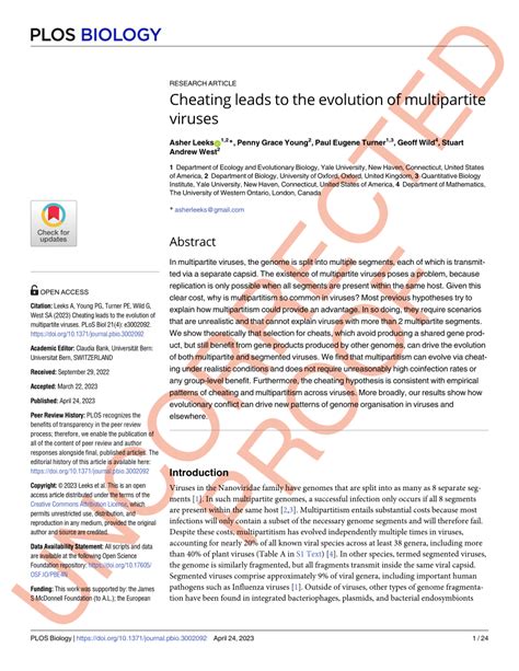 Pdf Cheating Leads To The Evolution Of Multipartite Viruses