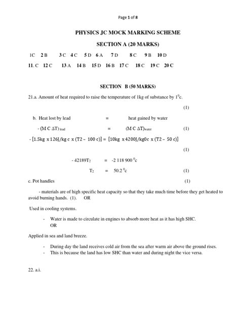 Physics Jc Mock Marking Scheme Pdf Heat Thermal Conduction