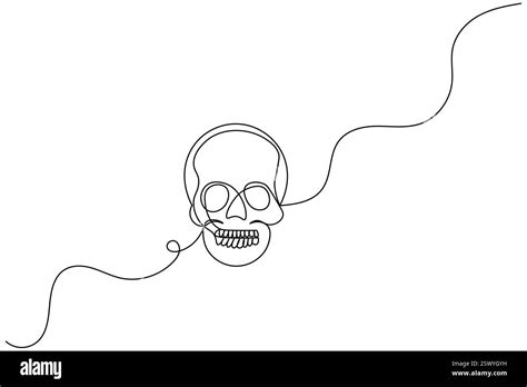 Human Skull Continuous One Line Drawing And And Minimalist Style Isolate Outline Vector