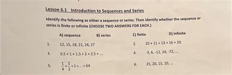 Solved Lesson Introduction To Sequences And Series Chegg Com