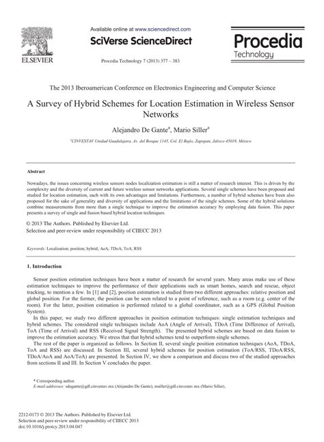 Pdf A Survey Of Hybrid Schemes For Location Estimation In Wireless Sensor Networks