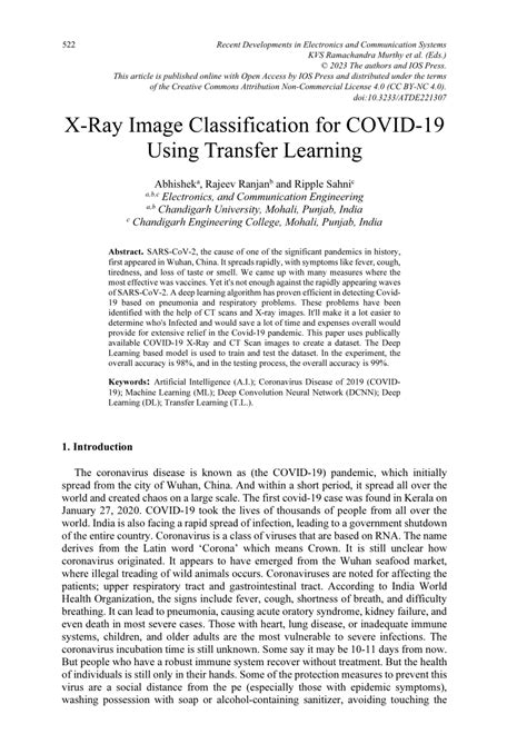 PDF X Ray Image Classification For COVID Using Transfer Learning