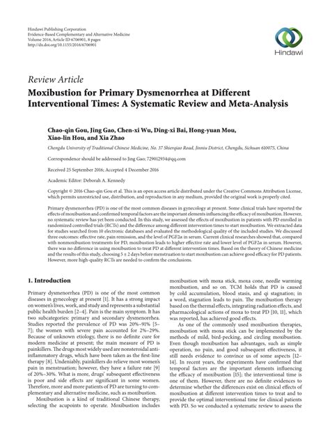 Pdf Moxibustion For Primary Dysmenorrhea At Different Interventional Times A Systematic