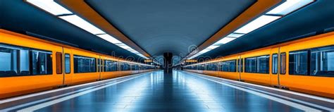 Empty Subway Platform With Modern Train Illuminated By Bright Overhead Lighting Minimalist