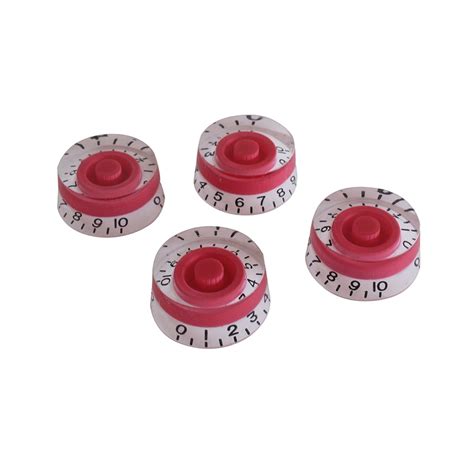 Compukas Electric Guitar Control Knobs 4pcs Round Red White Plastic